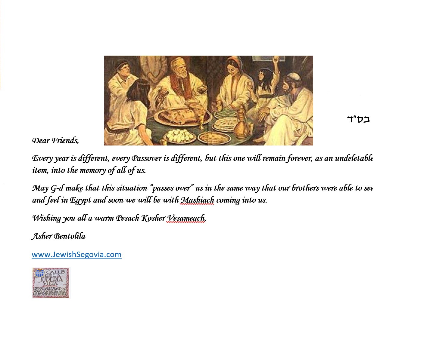 HAPPY PASSOVER - JewishToledo and JewishSegovia
